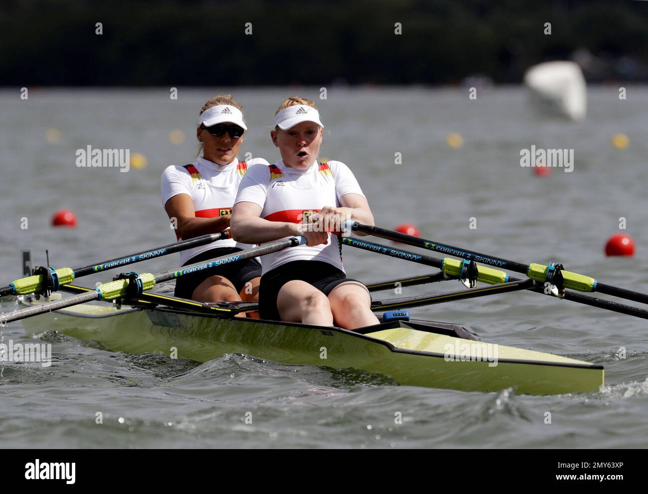 Marie-Catherine Arnold and Mareike Adams, of Germany, compete in the ...