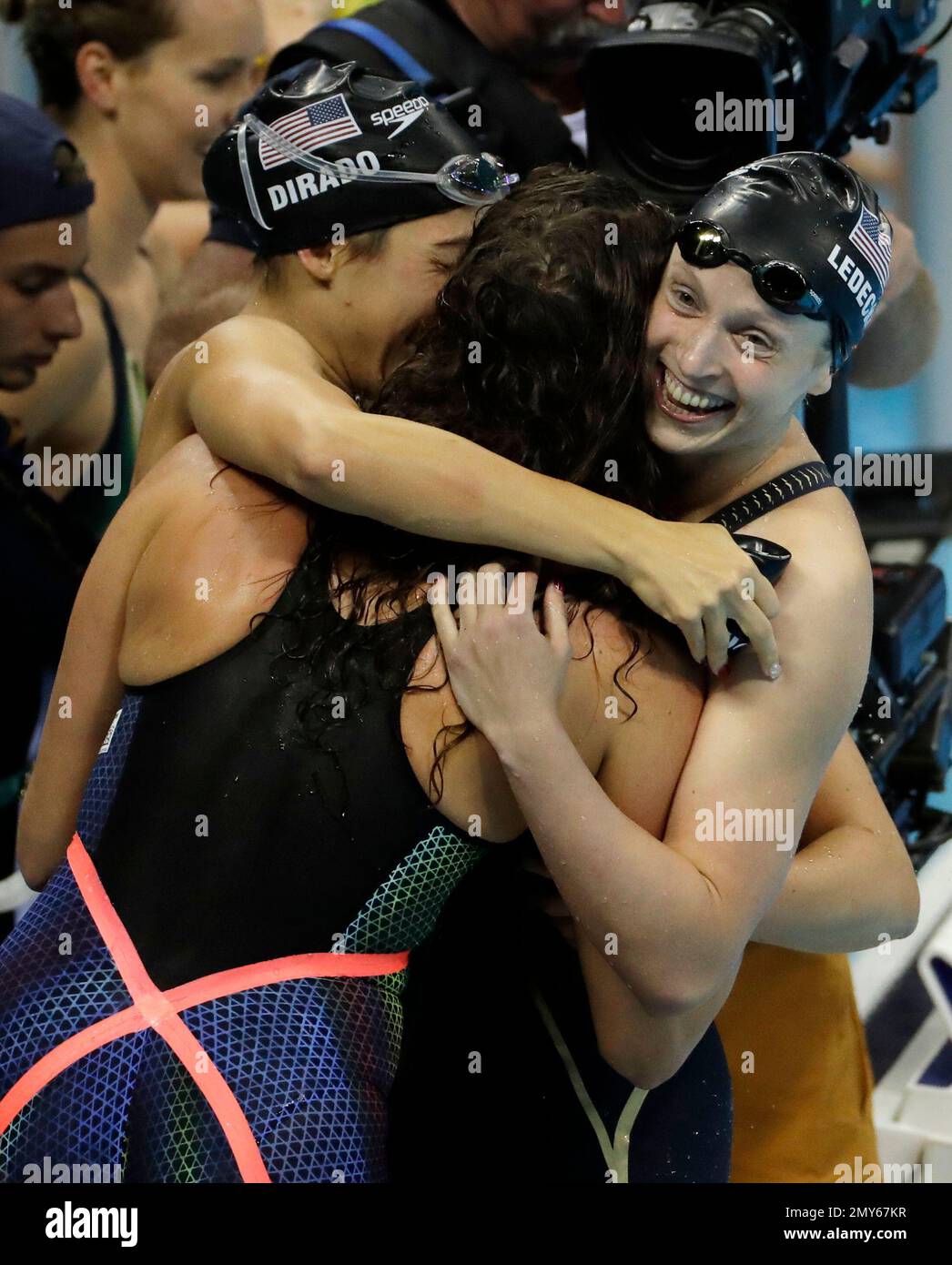 United States' Maya DiRado, left, Allison Schmitt, back to camera, Leah ...