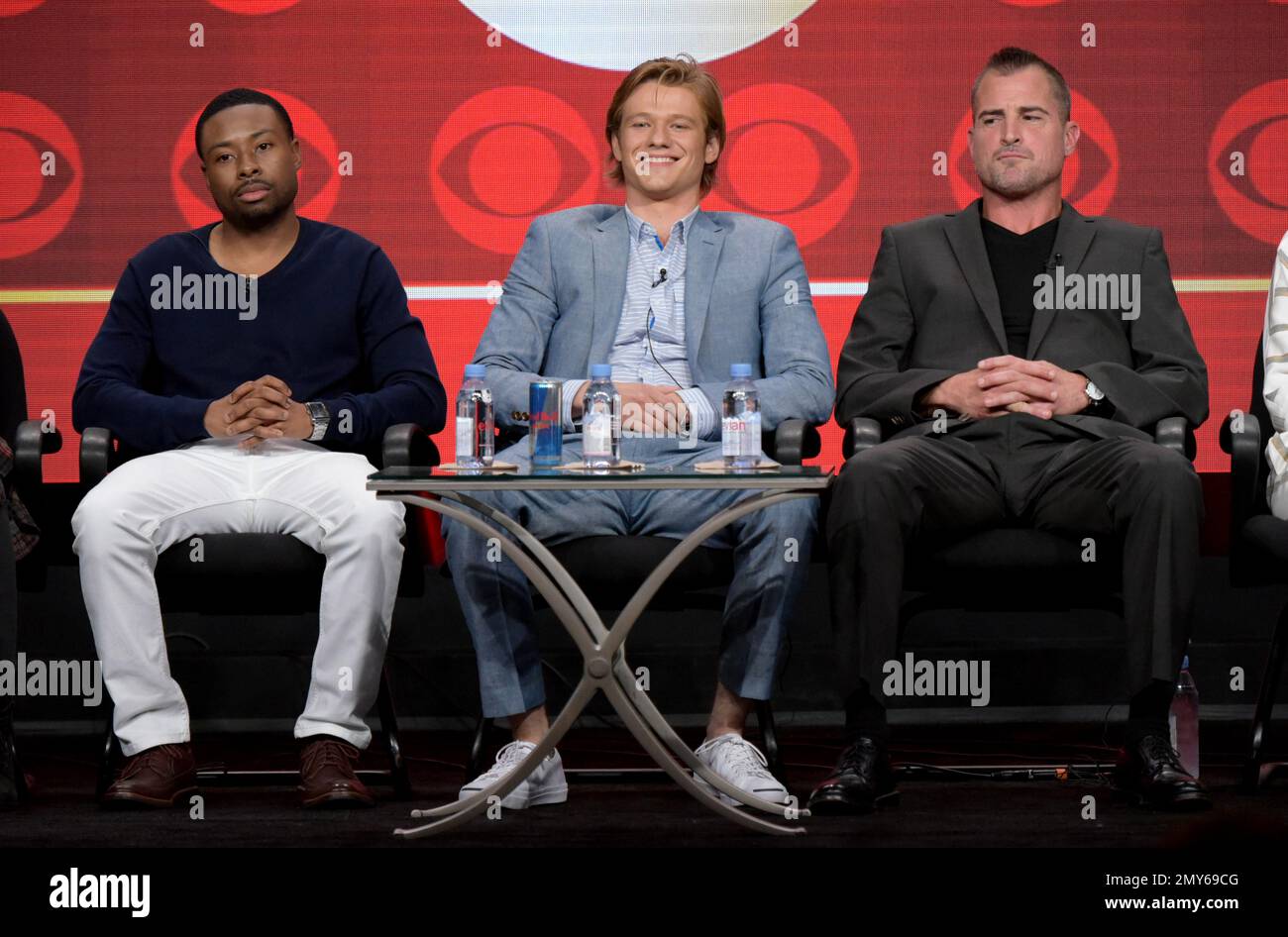 Justin Hires, from left, Lucas Till and George Eads participate in Pop ...