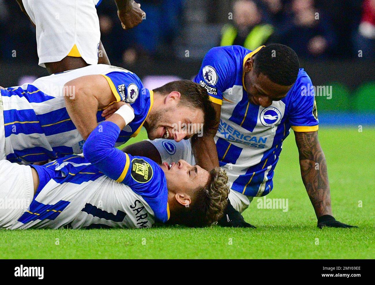 Brighton, UK. 04th Feb, 2023. Brighton players show their joy at the ...