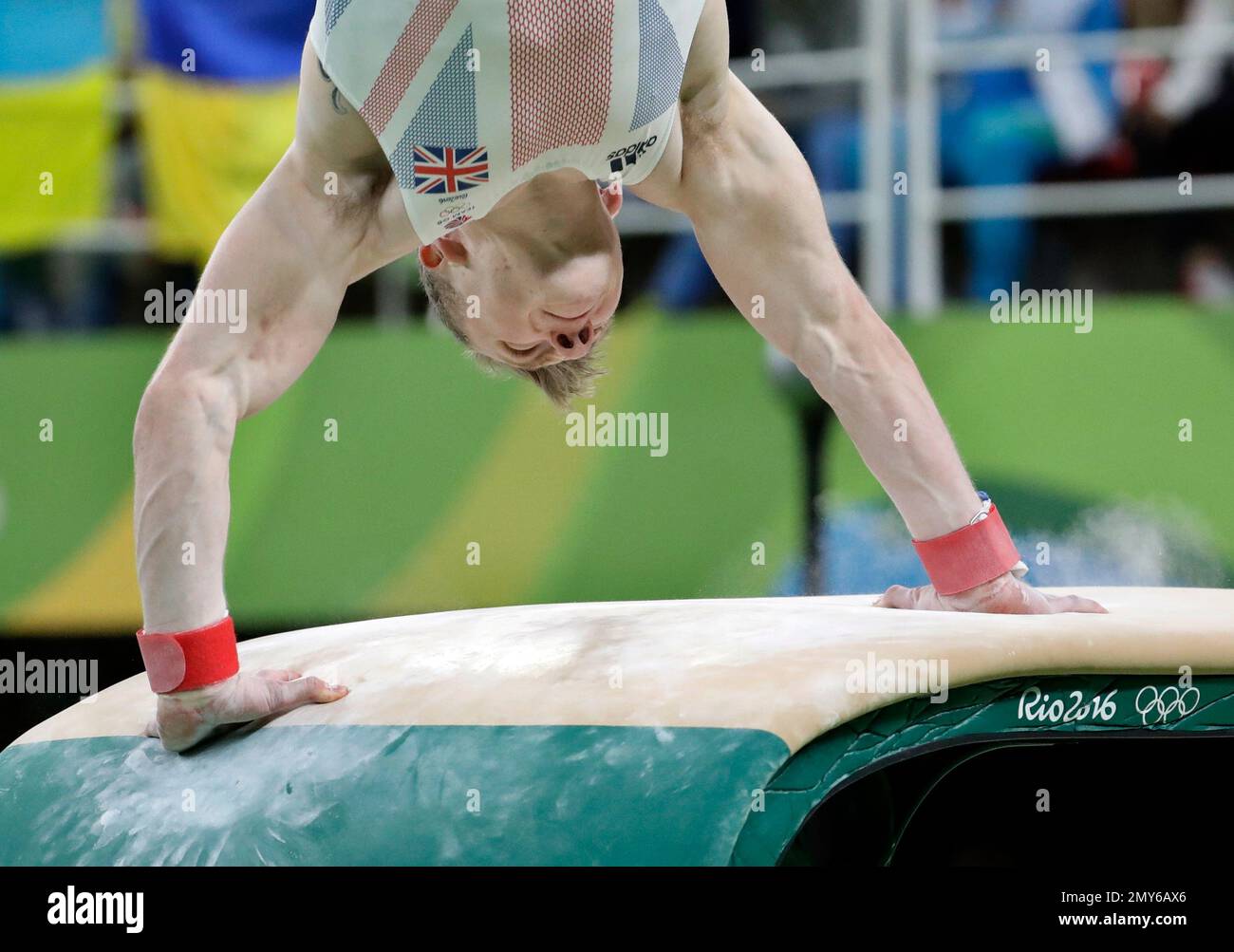 Britain's Nile Wilson performs on the vault during the artistic ...