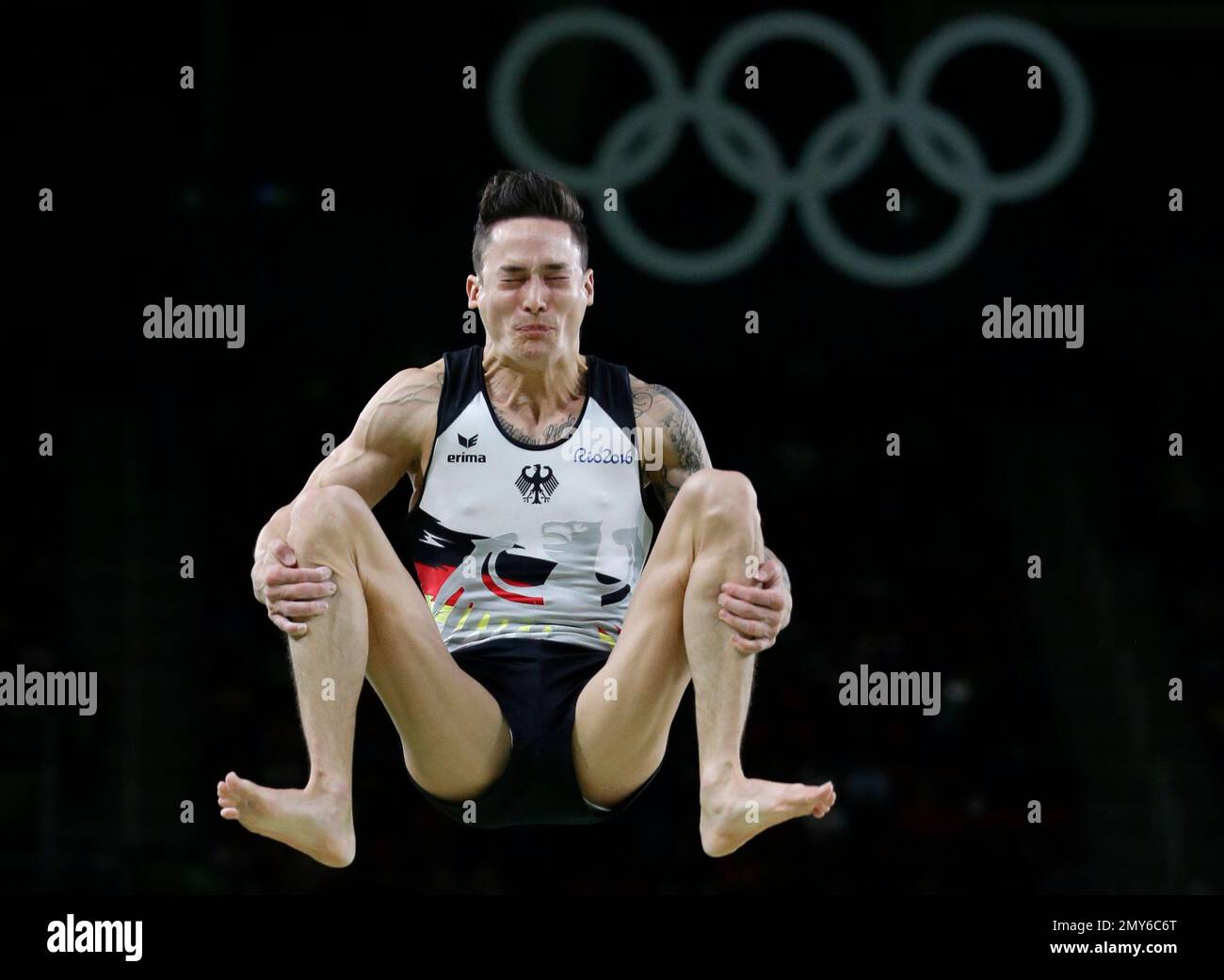 Germany's Marcel Nguyen performs on the vault during the artistic ...