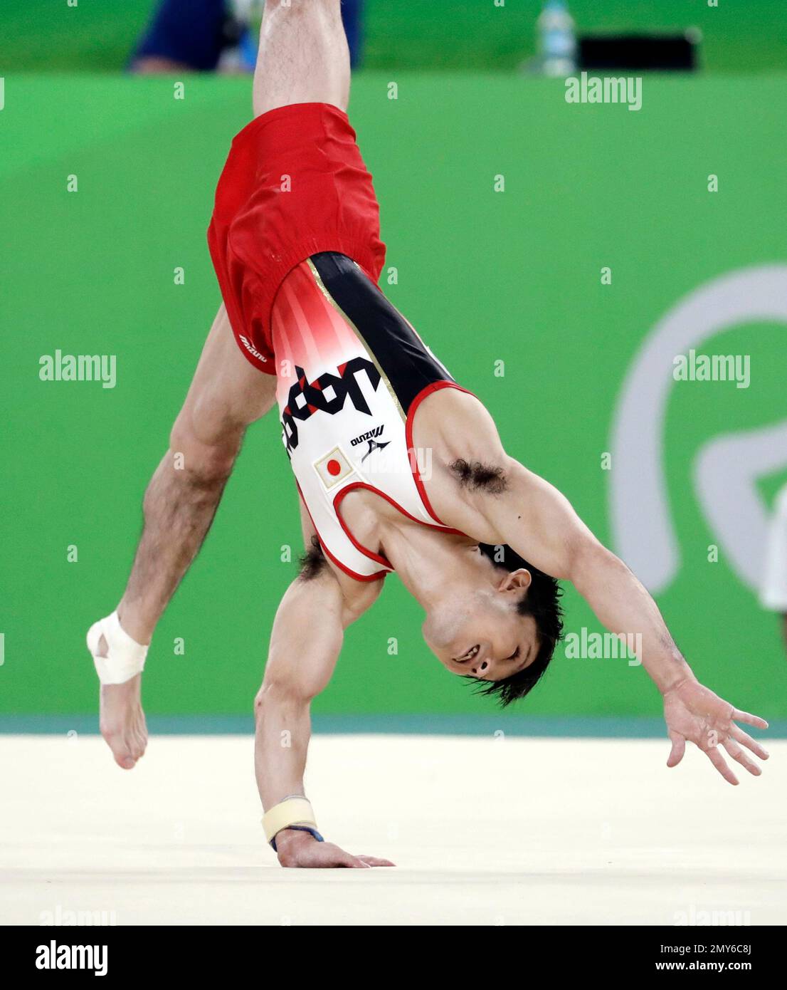 Japan's Kohei Uchimura performs on the floor during the artistic ...