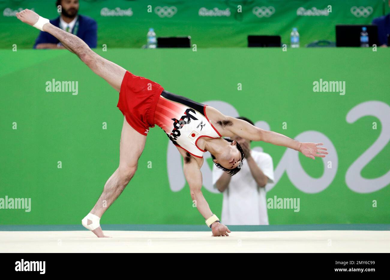 Japan's Kohei Uchimura performs on the floor during the artistic ...