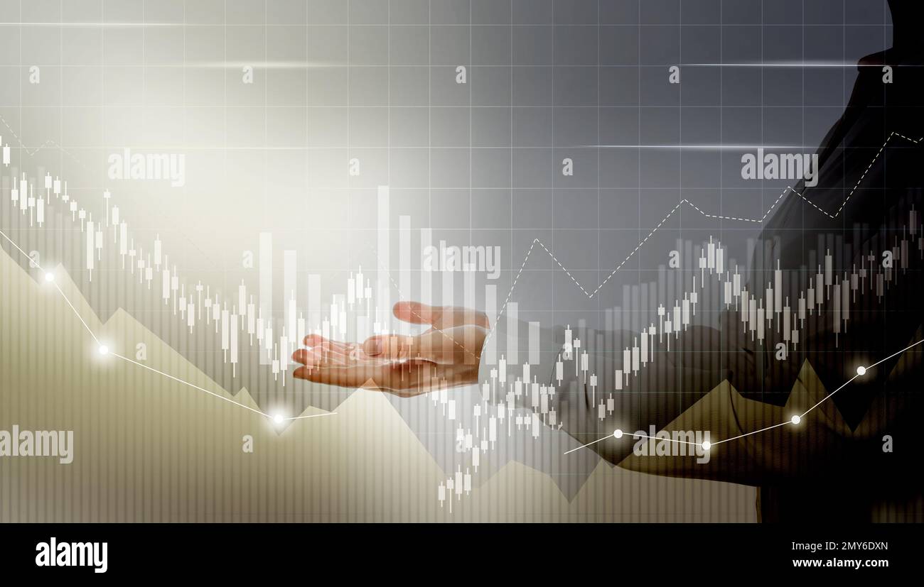 Forex trading. Double exposure of woman and charts Stock Photo - Alamy