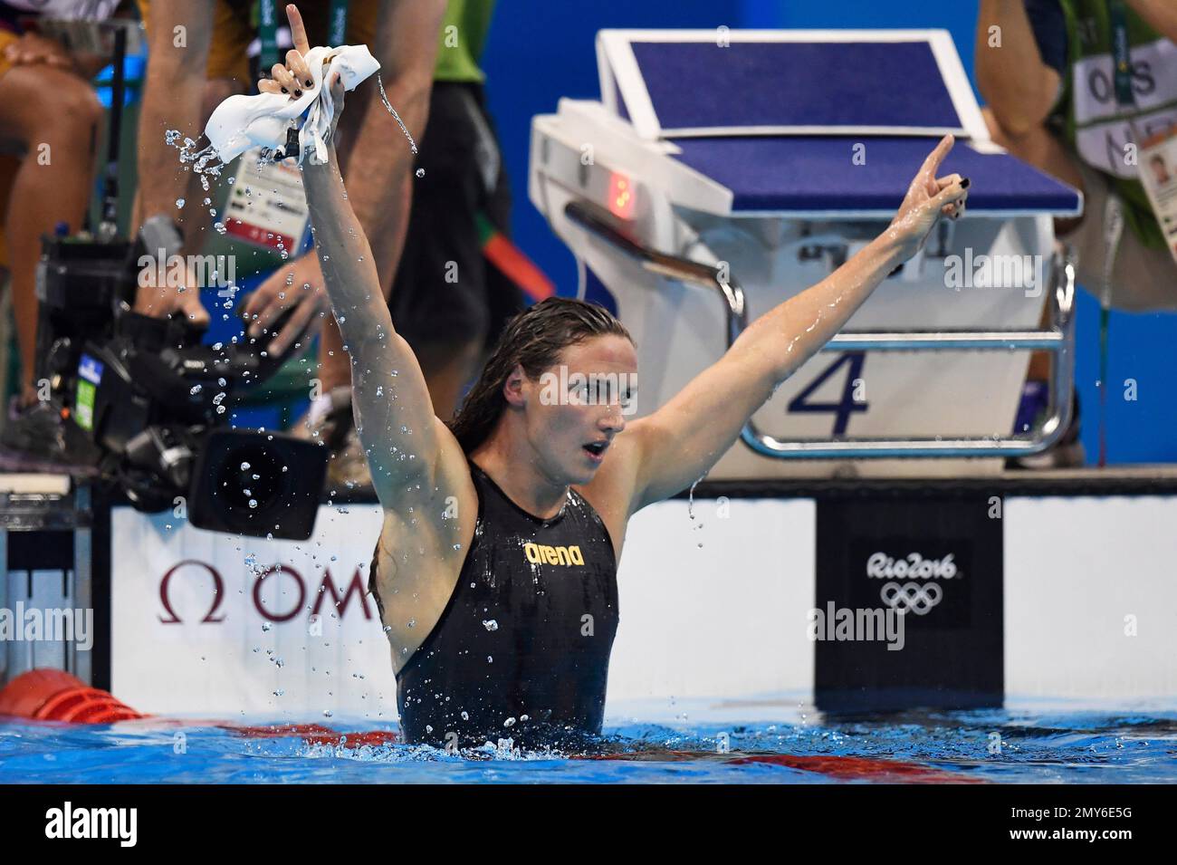 Hungary's Katinka Hosszu celebrates after setting a new world record ...