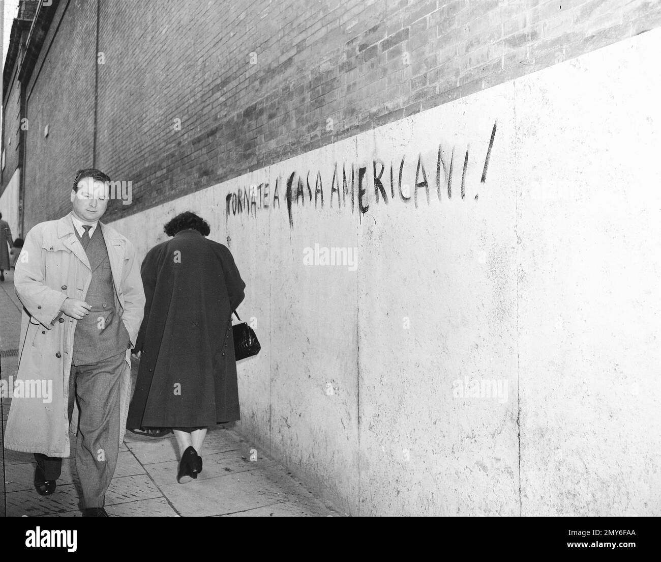 Graffiti on wall in Rome reads "Americans go home!" Nov. 23, 1951 ...