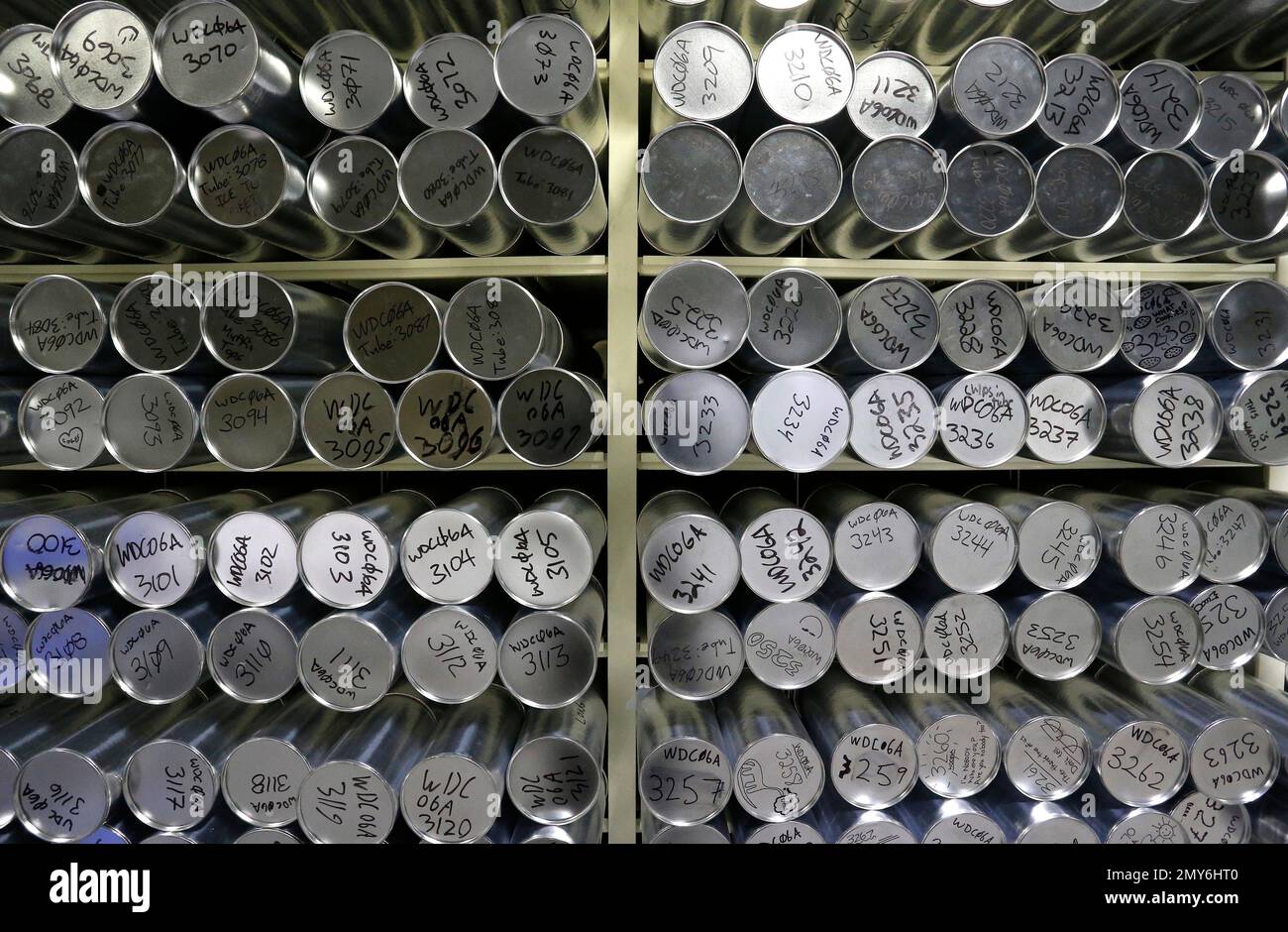 This Aug. 8, 2016 photo shows some of the thousands of frozen ice cores ...