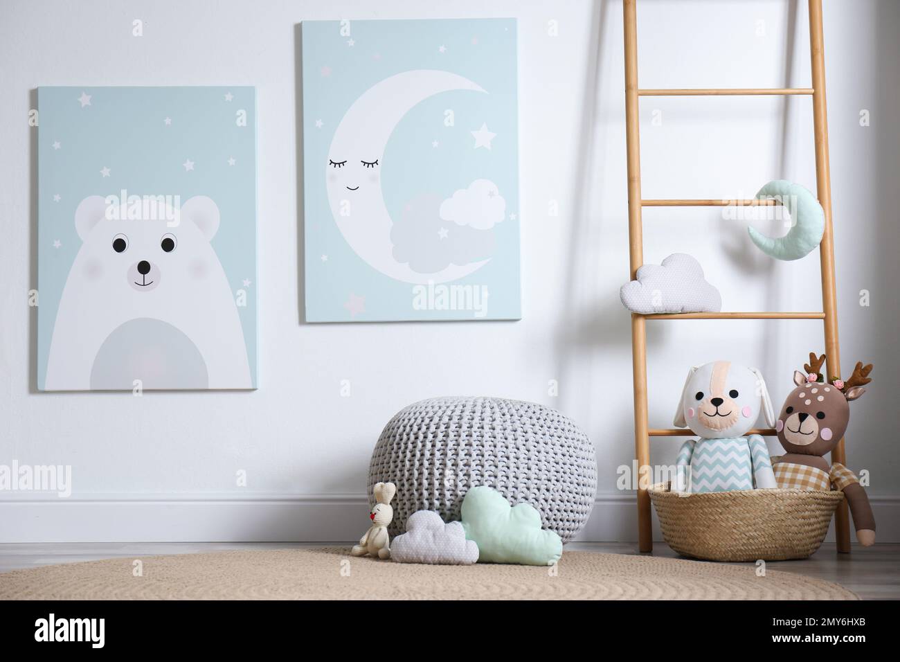 Baby room interior with toys and cute posters on wall Stock Photo - Alamy