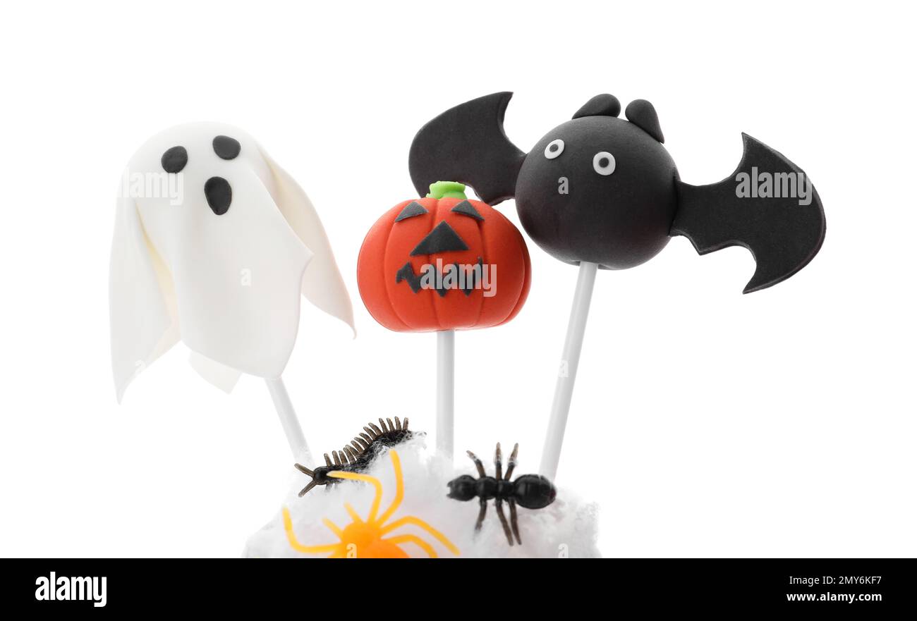 Delicious Halloween themed cake pops on white background Stock Photo ...