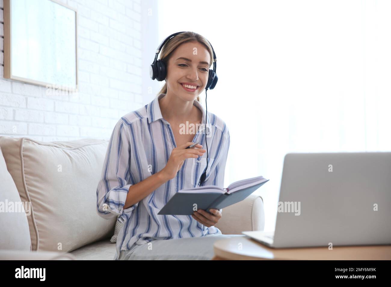 Teacher giving online school lesson. Distance learning during ...