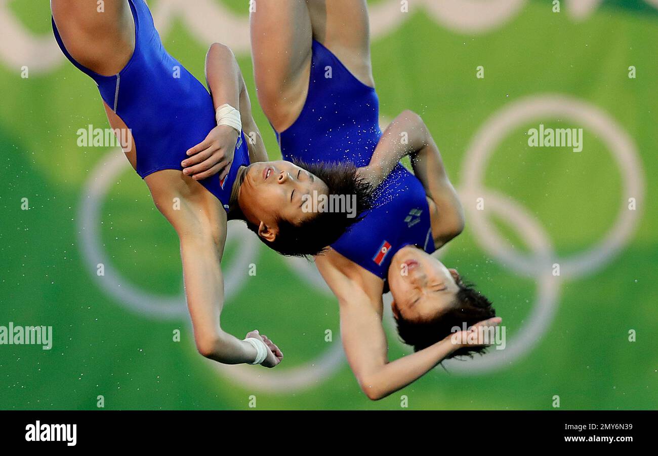 North Korea's Kim Mi Rae and Kim Kuk Hyang compete during the women's ...
