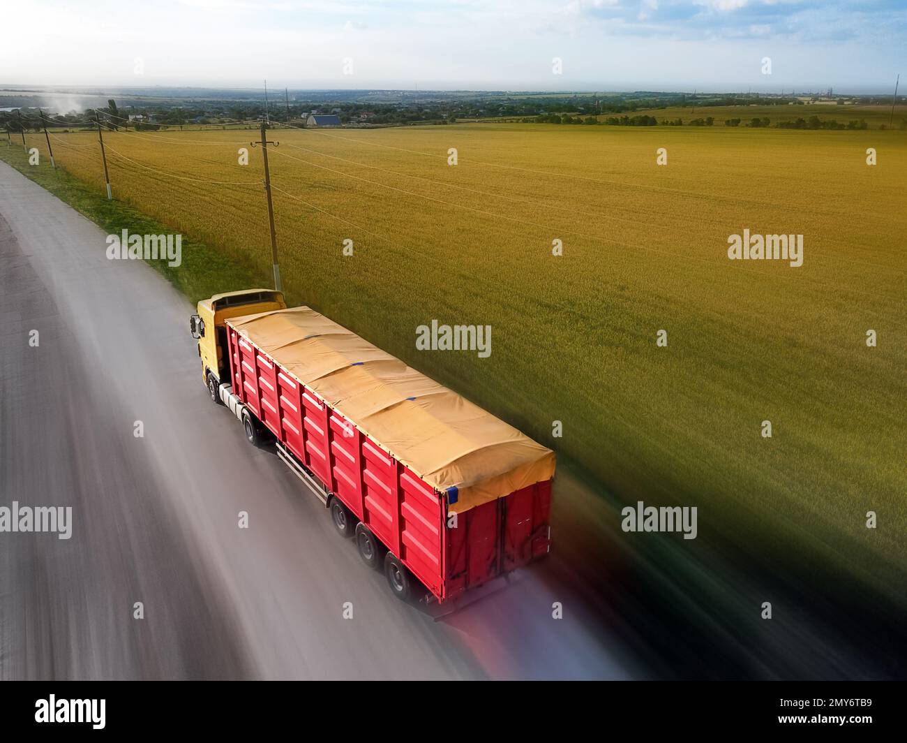 Logistics concept. Truck on country road, motion blur effect Stock ...