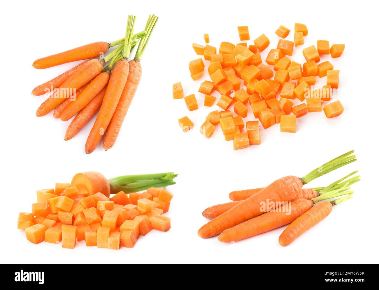Set of whole and cut carrots on white background Stock Photo - Alamy