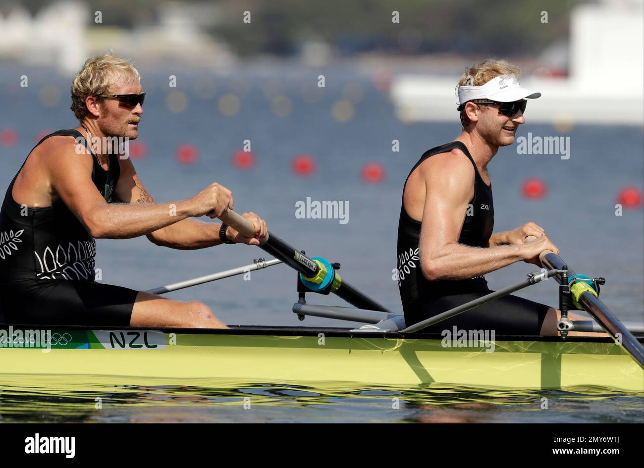 Eric Murray and Hamish Bond, of New Zealand, competes in the men's ...