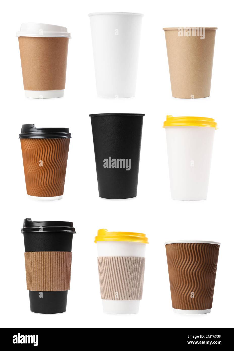 Set of paper coffee cups on white background Stock Photo - Alamy