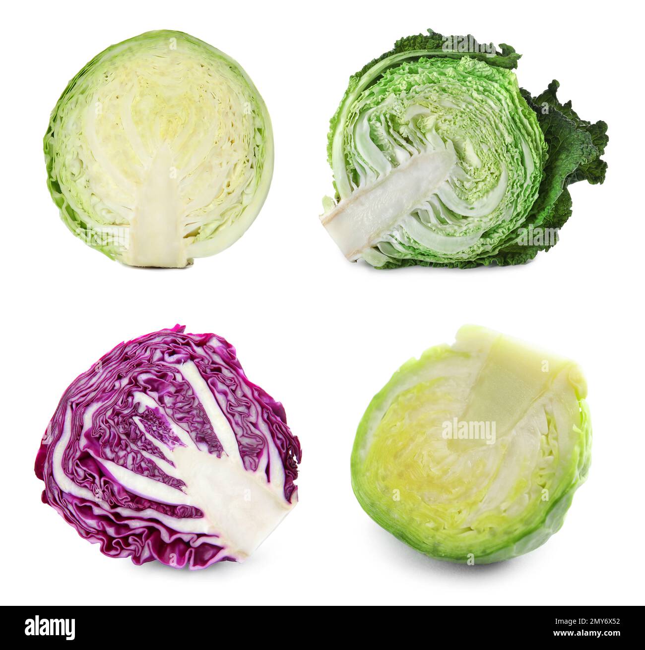 Set with assortment of cabbages on white background Stock Photo - Alamy
