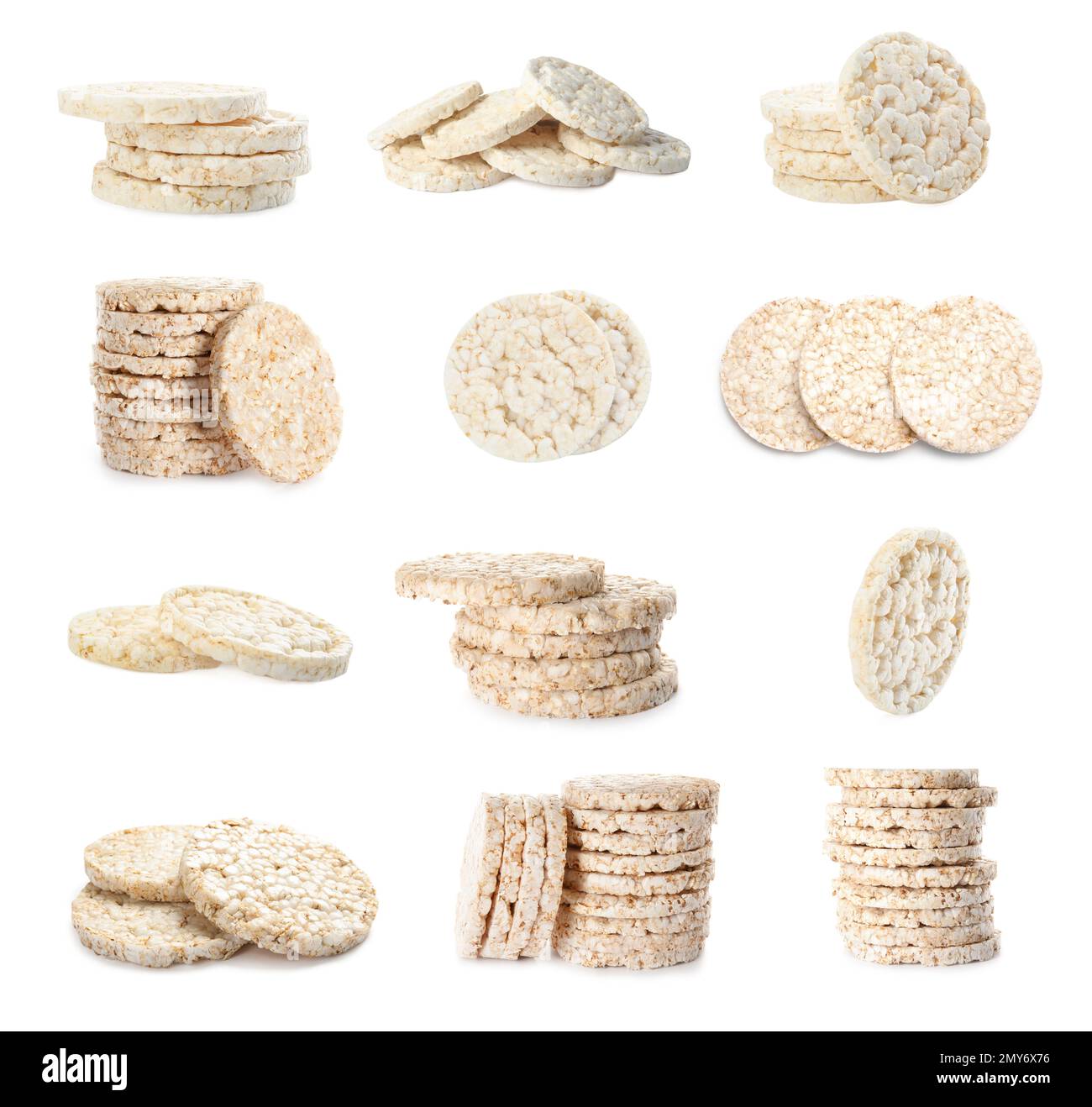 Set of puffed corn cakes on white background Stock Photo - Alamy