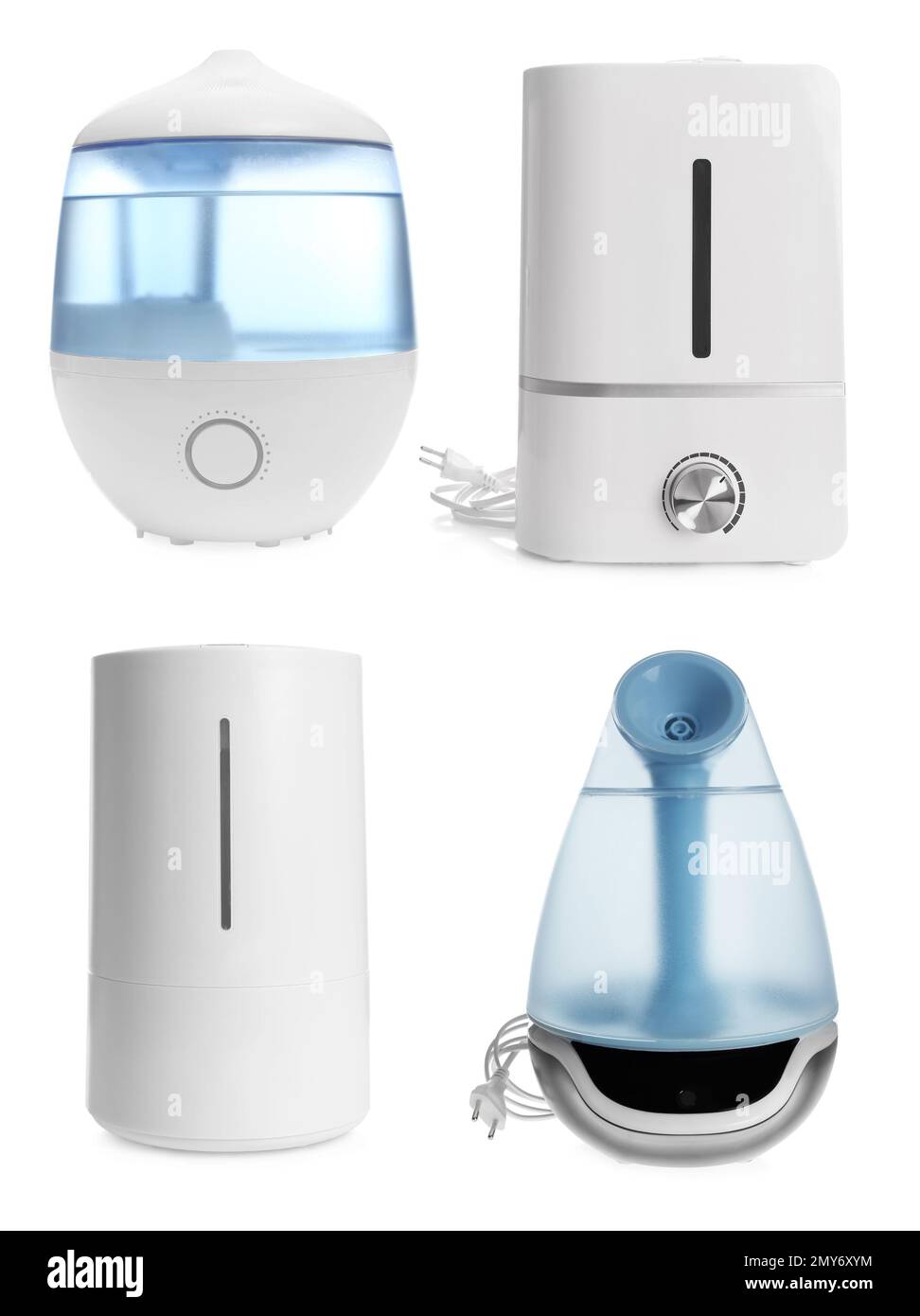Set of modern air humidifiers on white background Stock Photo - Alamy