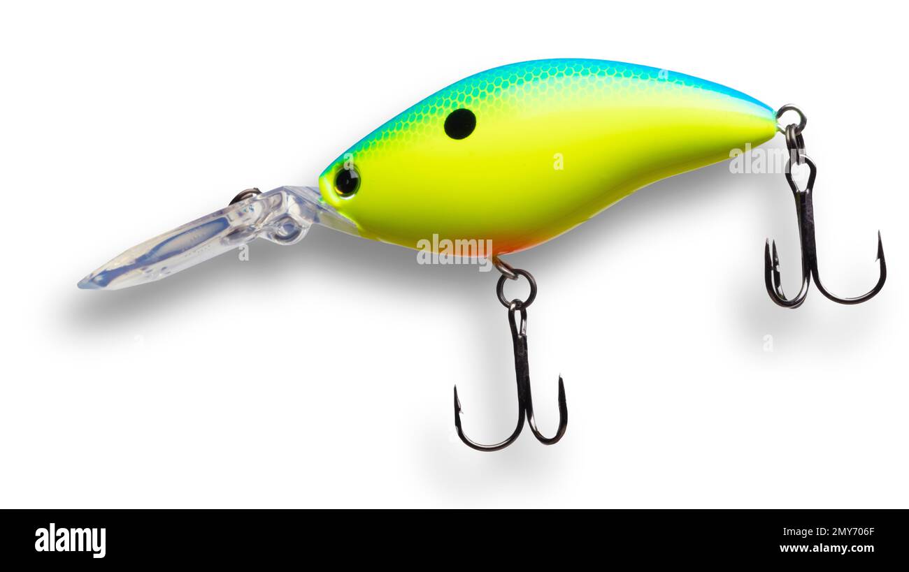 Yellow and blue fishing lure with shadow seen from the side Stock Photo ...