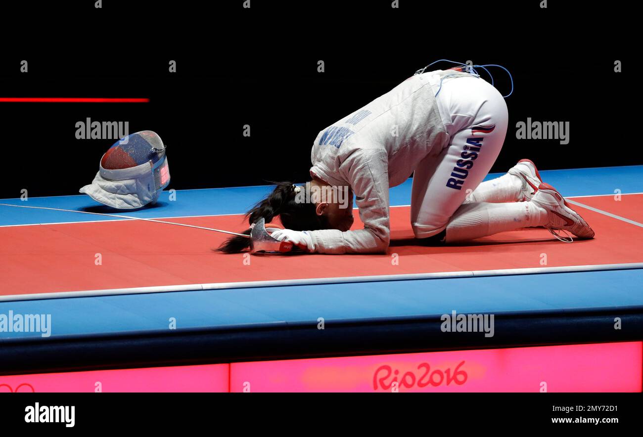 Yana Egorian of Russia celebrates after defeating Sofya Velikaya of ...