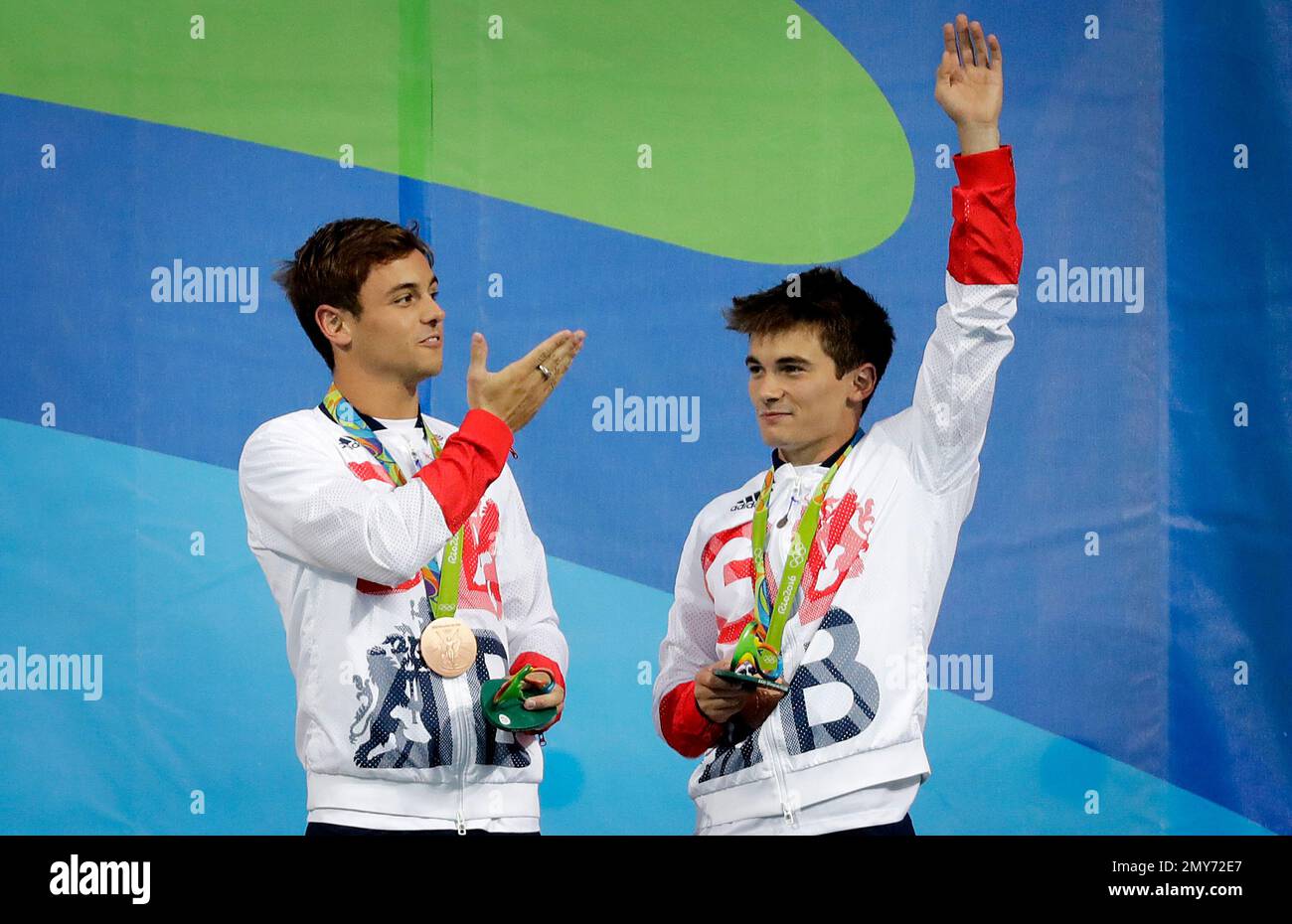 Britain's bronze medalists Tom Daley, left, and Daniel Goodfellow ...
