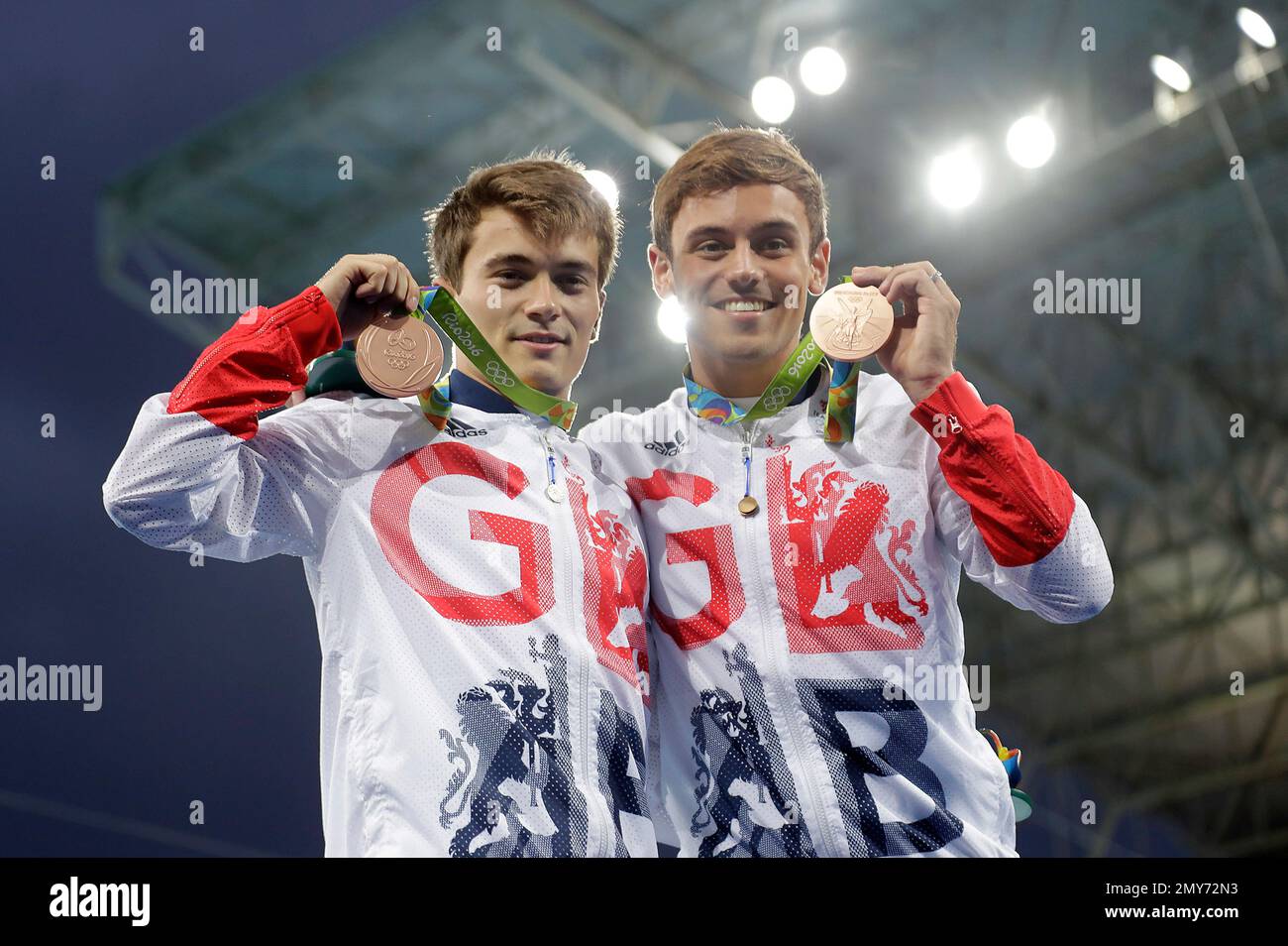 Britain's bronze medalists Tom Daley, right, and Daniel Goodfellow ...