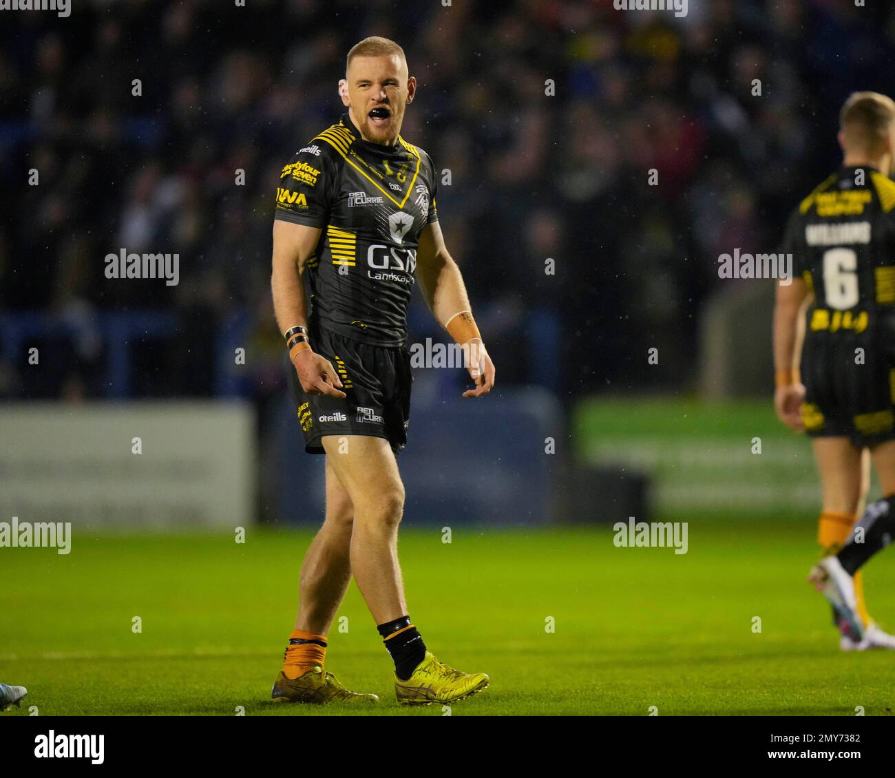 Matt Dufty #1 of Warrington Wolves during the Rugby League Ben Currie ...