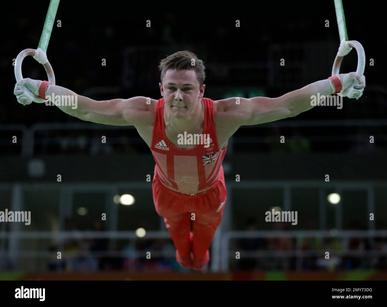 Britain's Brinn Bevan performs on the rings during the artistic ...