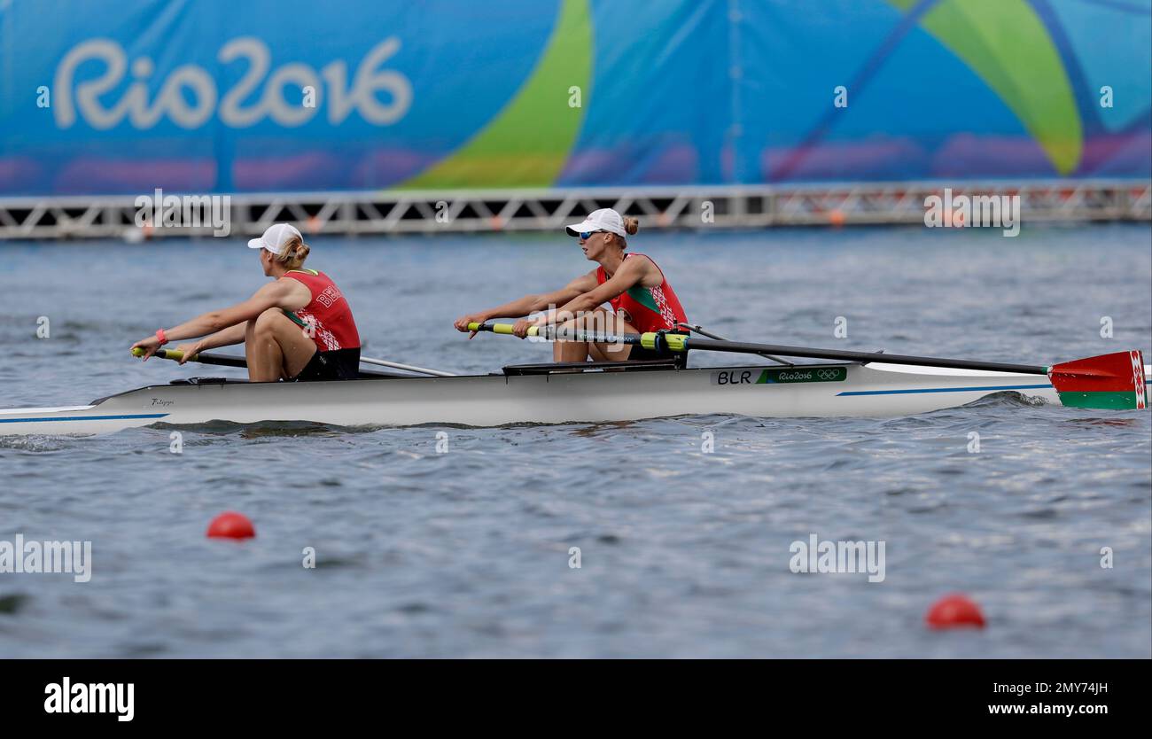 Alena Furman and Ina Nikulina, of Belarus, compete in the women's ...