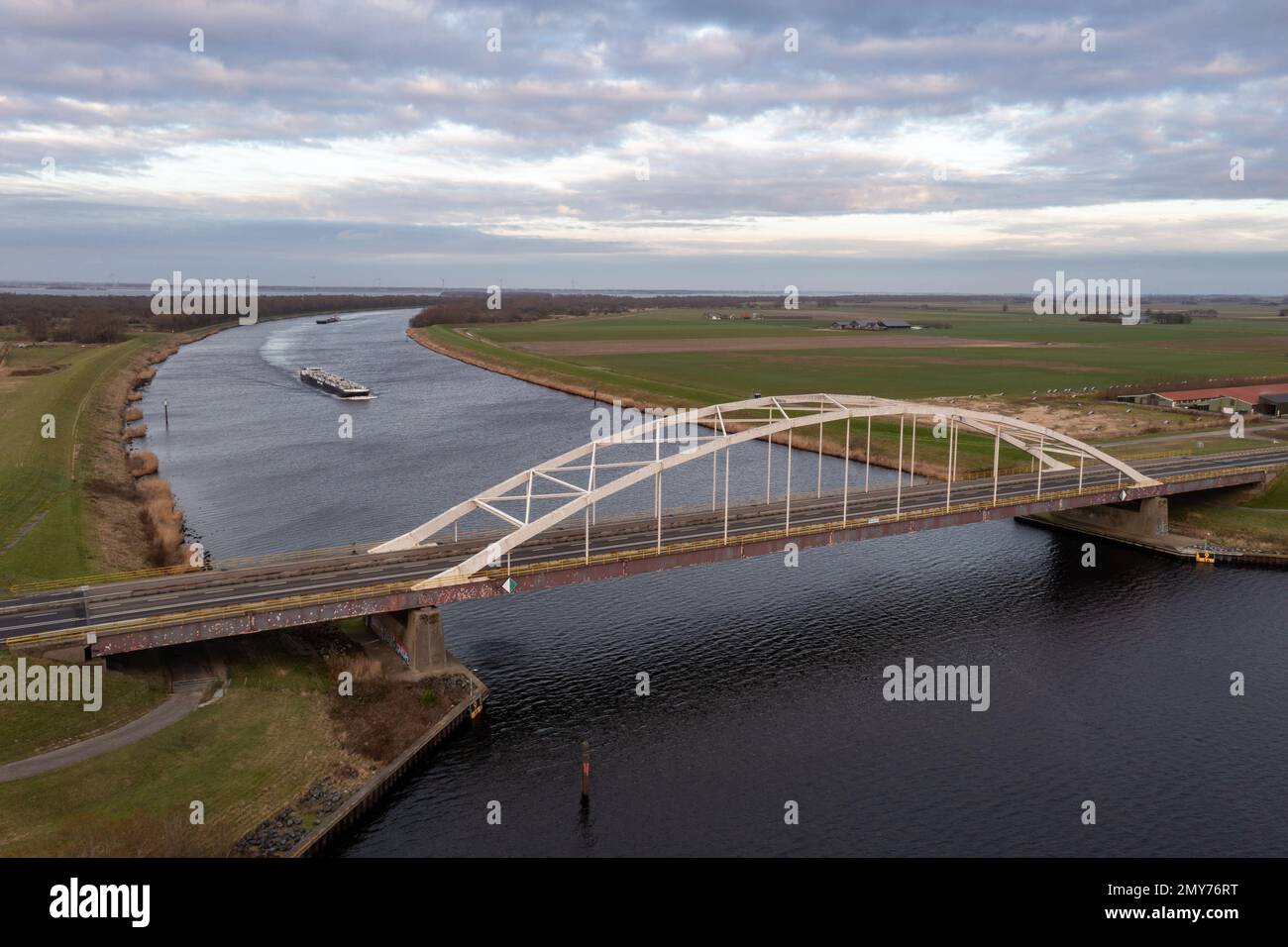 An aerial view of a bridge under a cloudy sky Stock Photo - Alamy