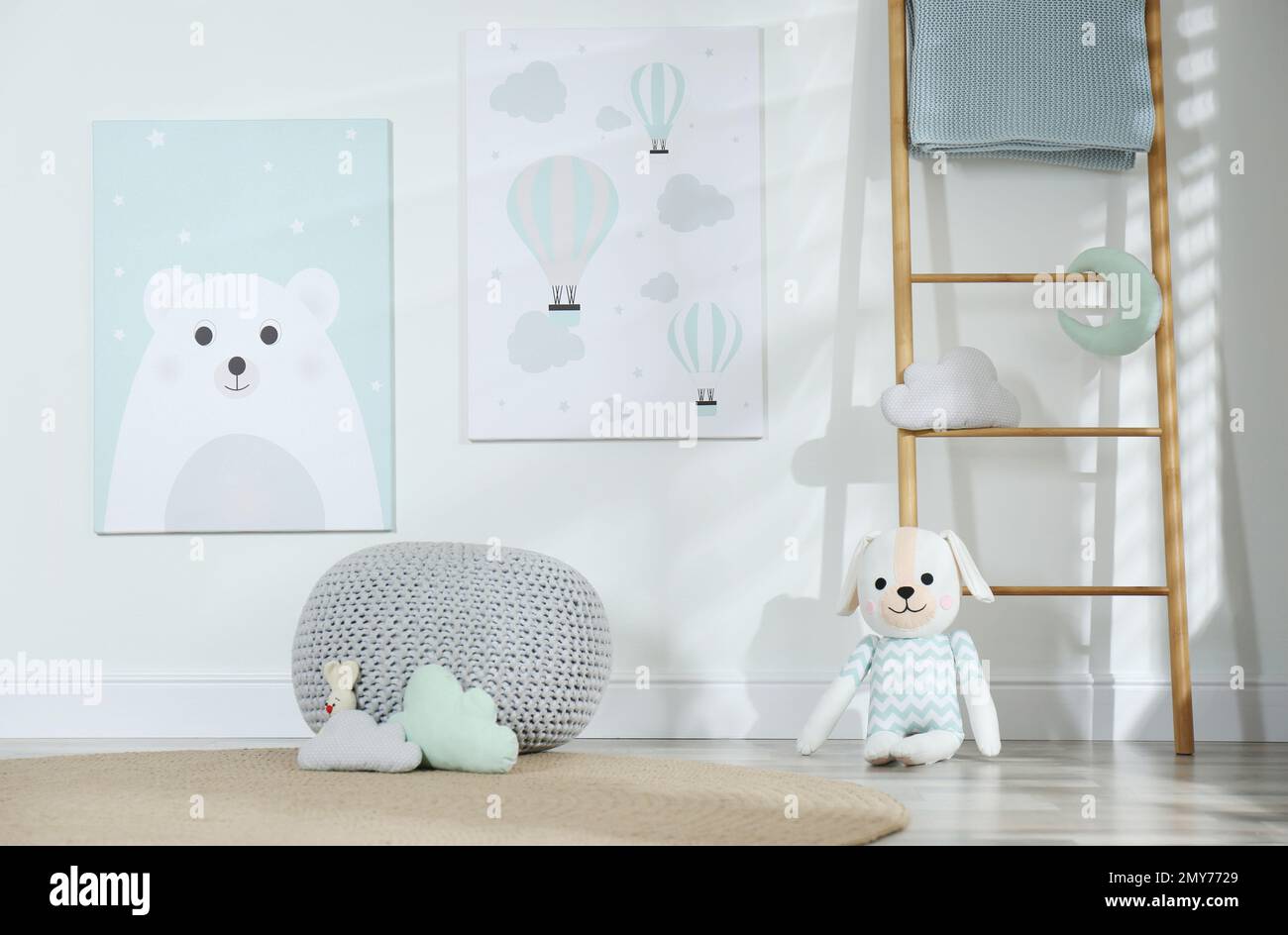 Baby room interior with toys and cute posters on wall Stock Photo - Alamy