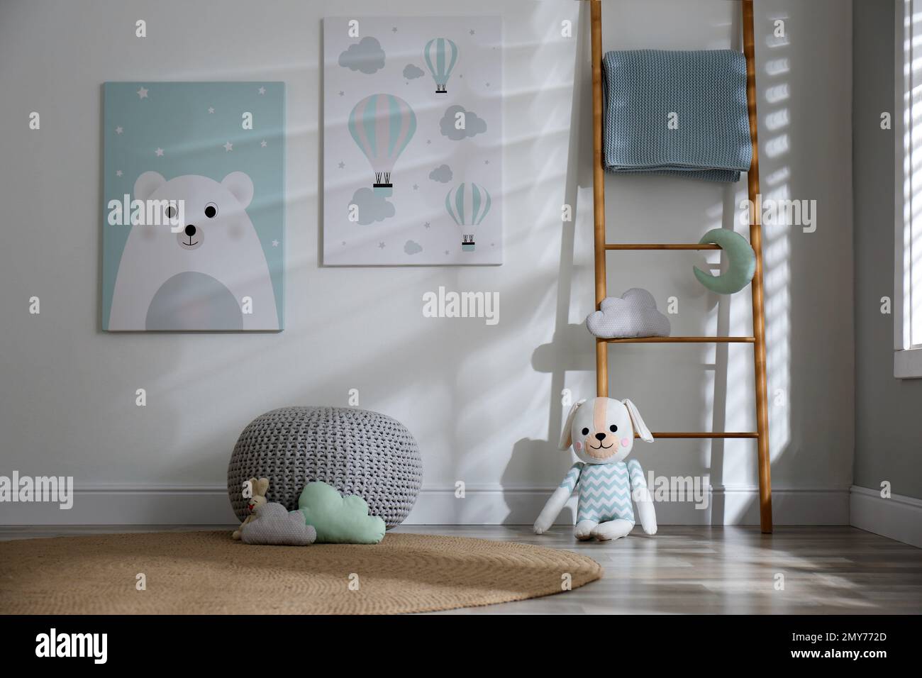 Baby room interior with toys and cute posters on wall Stock Photo - Alamy