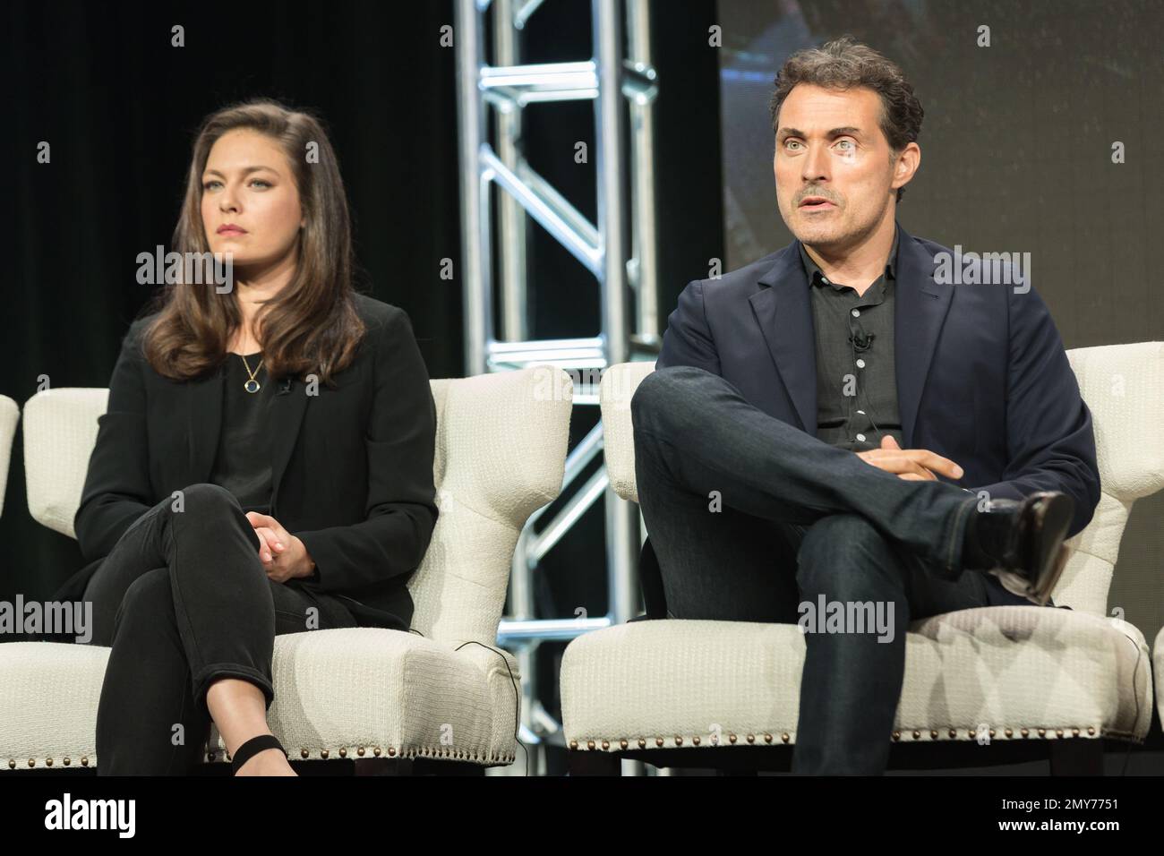 Alexa Davalos, left, and Rufus Sewell participate in the "The Man in ...