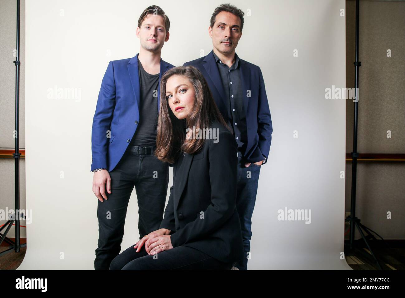 Luke Kleintank, from left, Alexa Davalos and Rufus Sewell, cast members ...