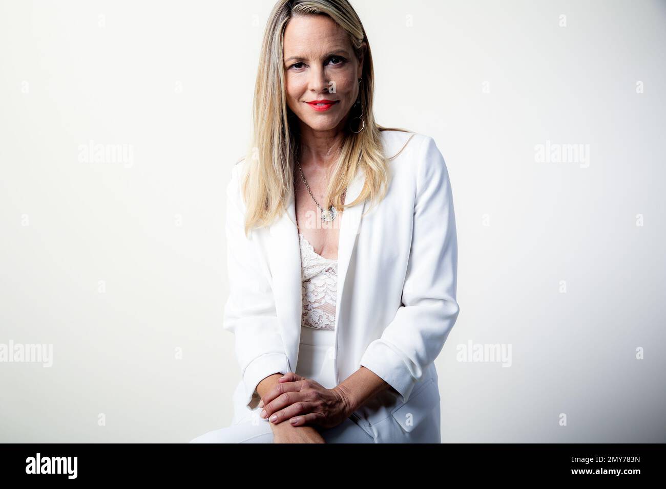 Maria Bello, a cast member in the Amazon series "Goliath," poses for a ...