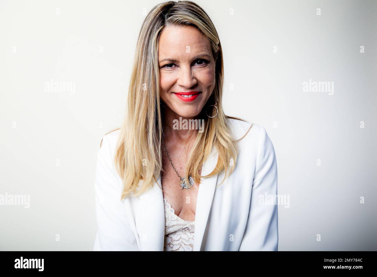 Maria Bello, a cast member in the Amazon series "Goliath," poses for a ...