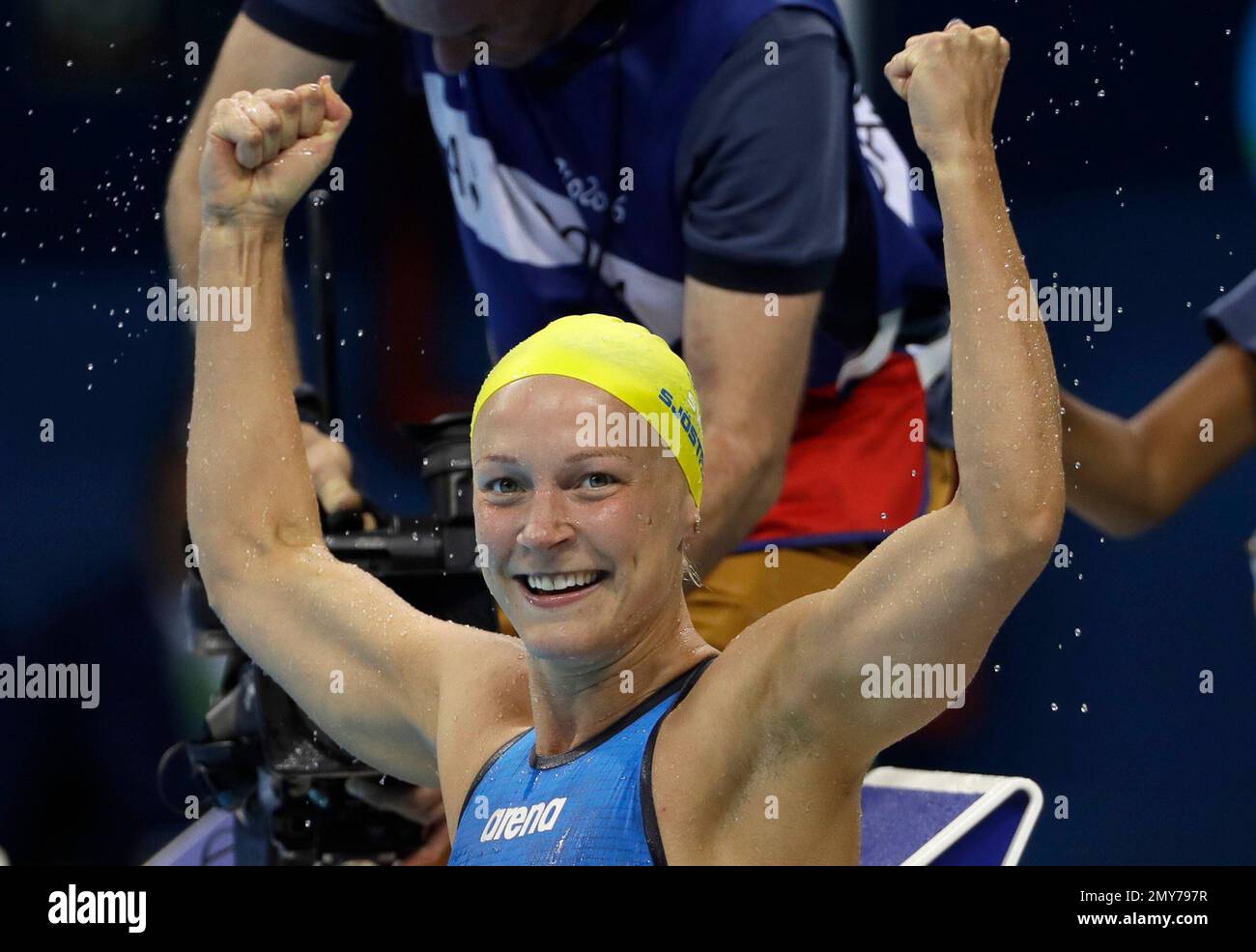 Sweden's gold medal winner Sarah Sjostrom celebrates after setting a ...