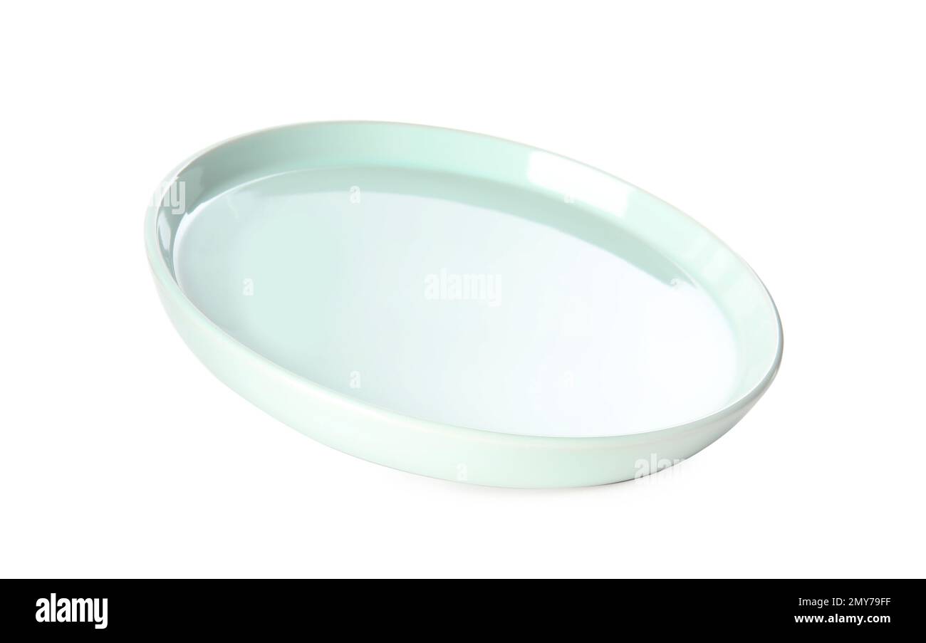 Clean light blue plate isolated on white Stock Photo - Alamy