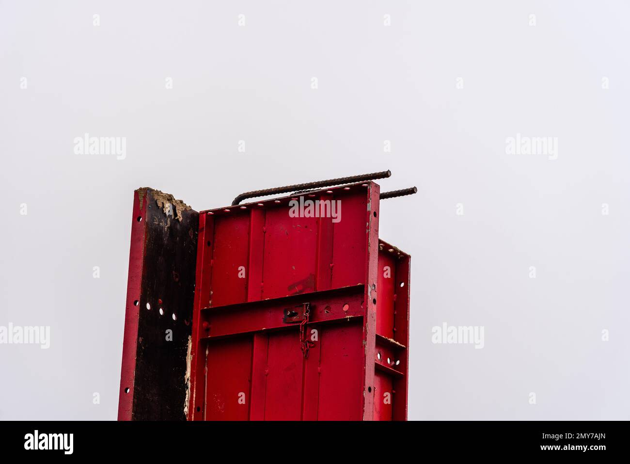 Steel formworks and reinforcing bars for pillars ready for concrete ...