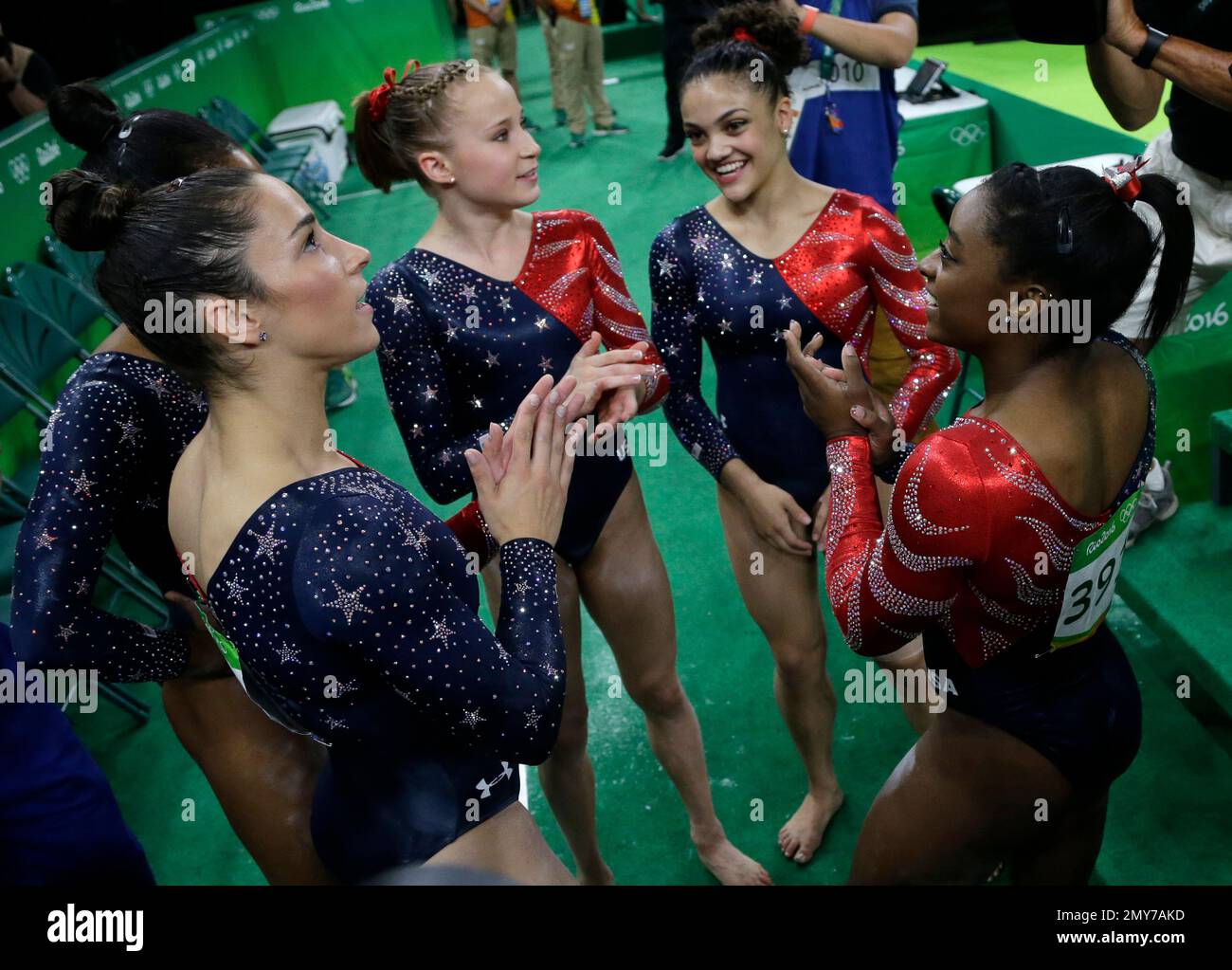 U.S. gymnasts, from left, Aly Raisman, Madison Kocian, Lauren Hernandez ...