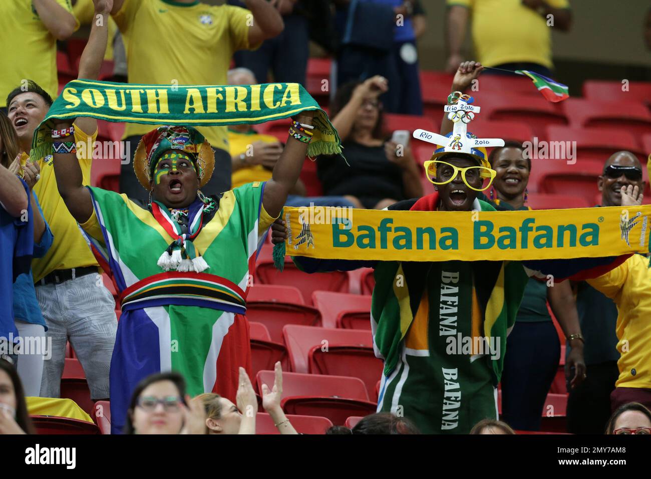 South Africa fans cheer for their team during a group A match of the ...