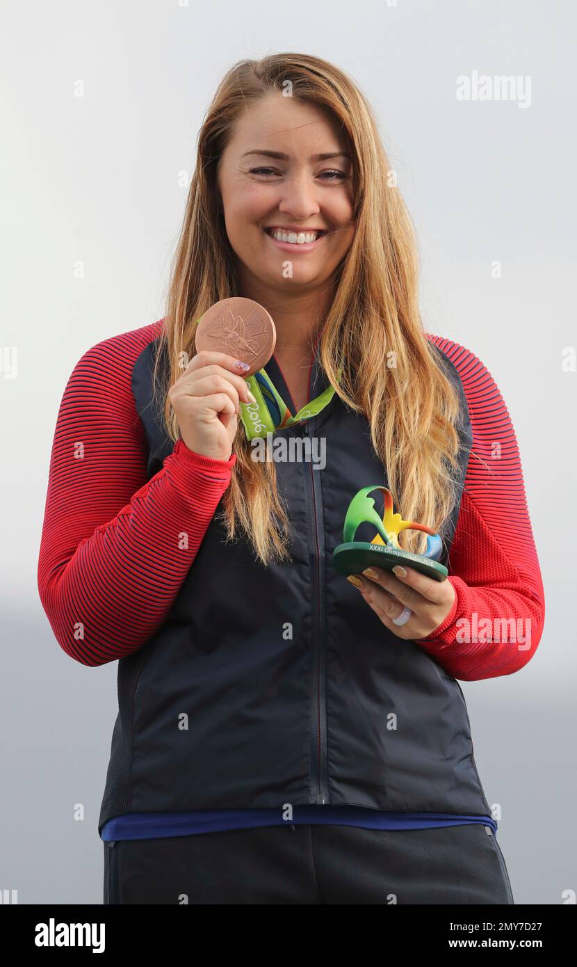 Corey Cogdell of the United States holds her bronze medal during the ...
