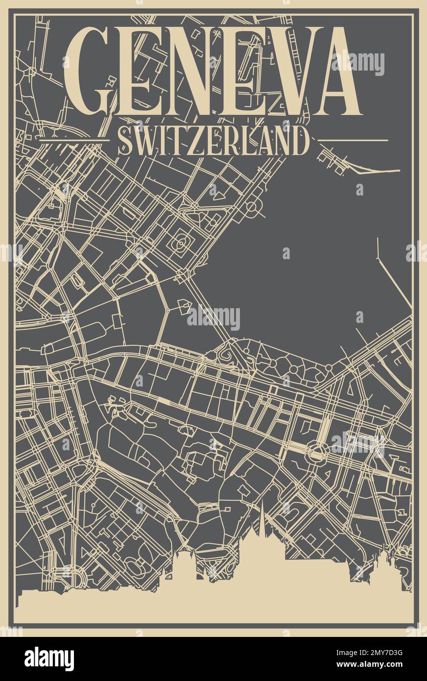 Road network poster of the downtown GENEVA, SWITZERLAND Stock Vector ...