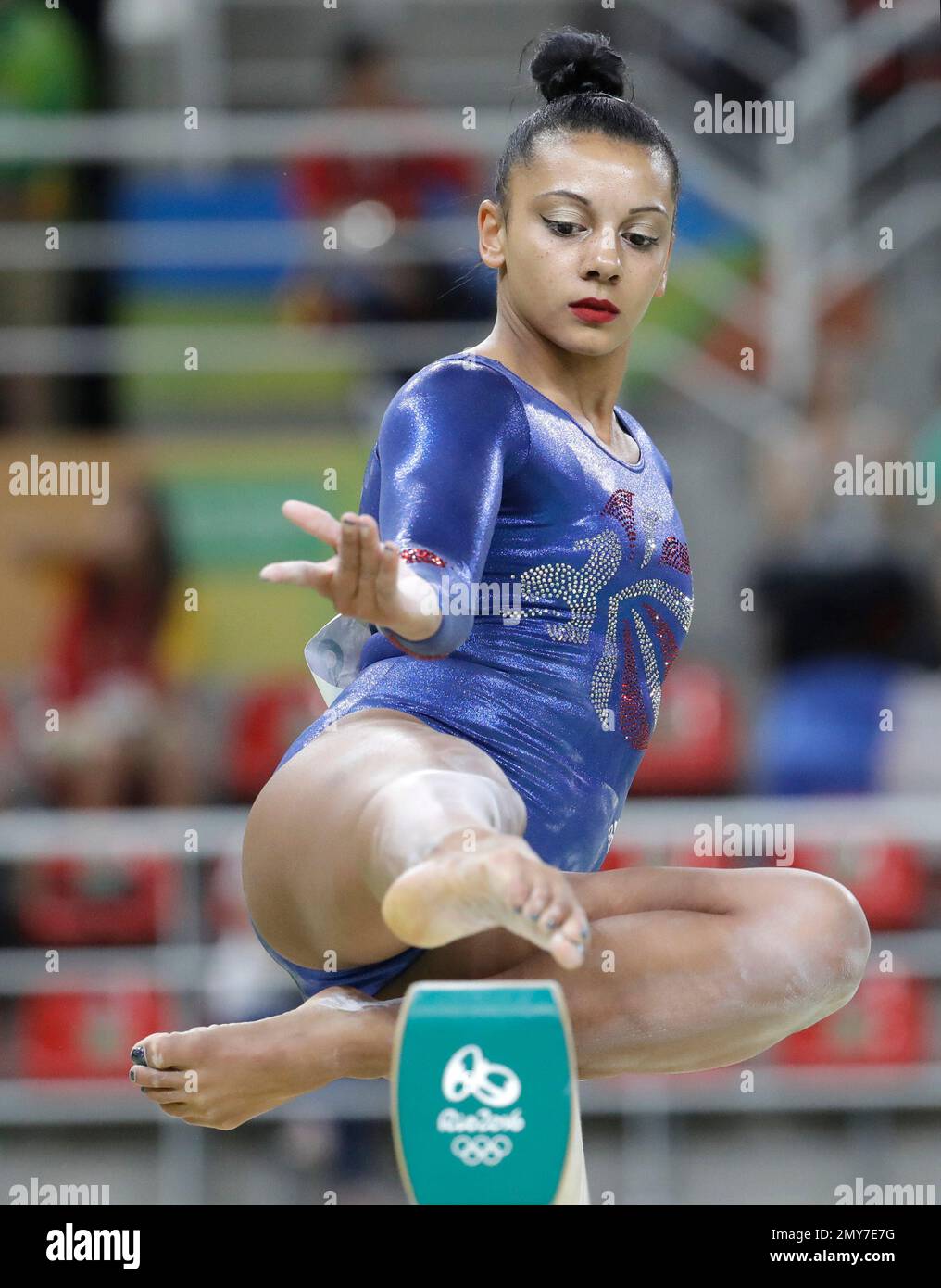 Britain's Rebecca Downie performs on the balance beam during the ...