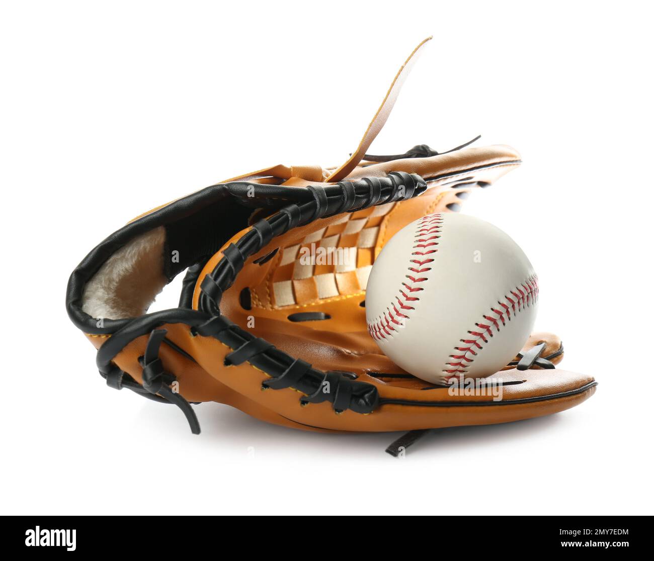 Leather baseball glove with ball isolated on white Stock Photo - Alamy