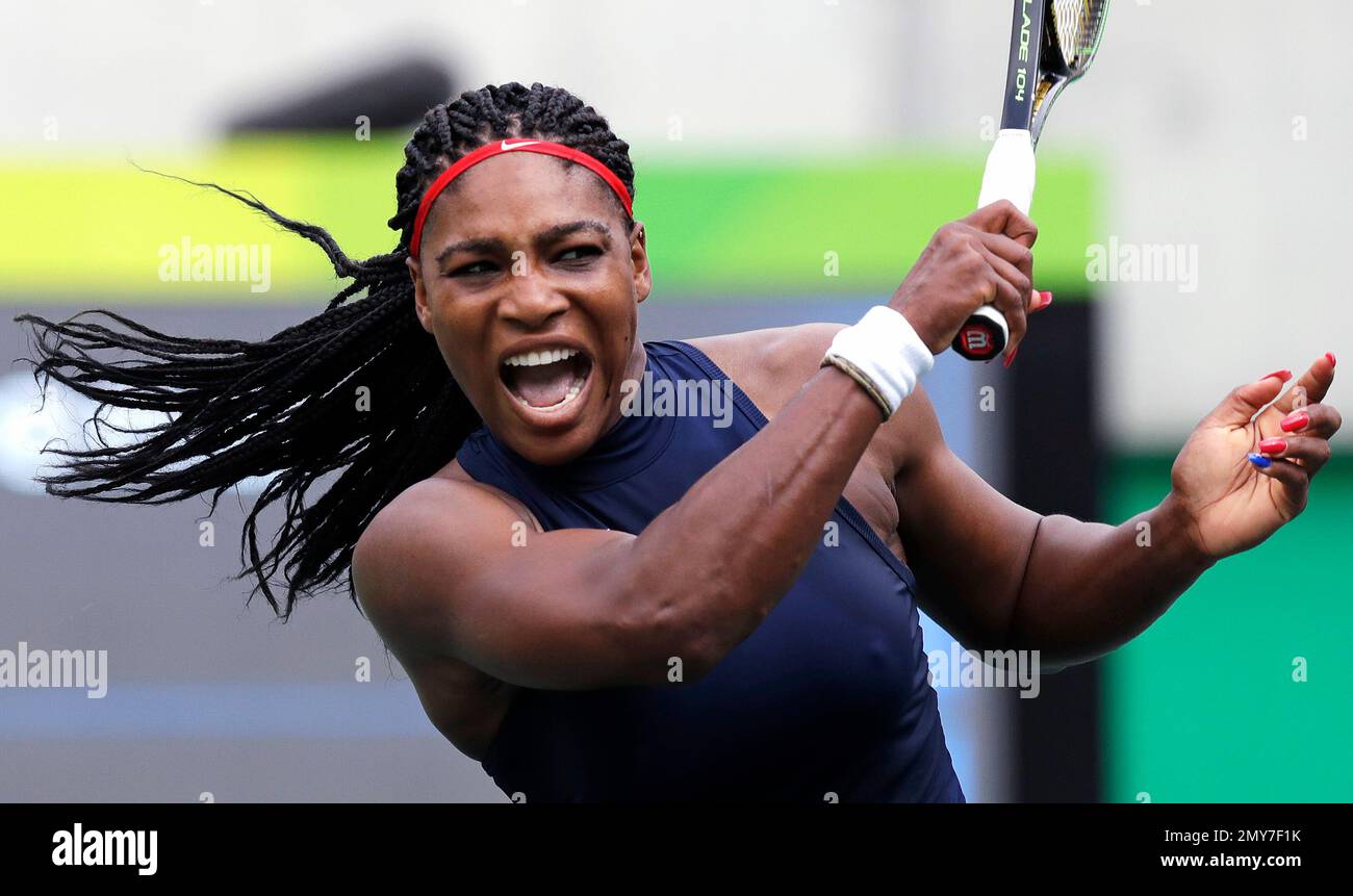 Serena Williams, of the United States, yells on a return against Daria ...