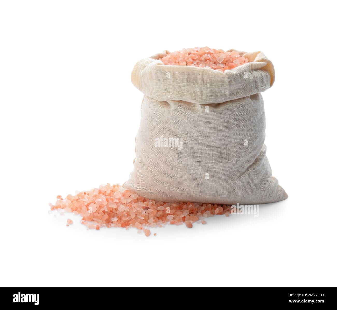 Sack of pink himalayan salt isolated on white Stock Photo - Alamy