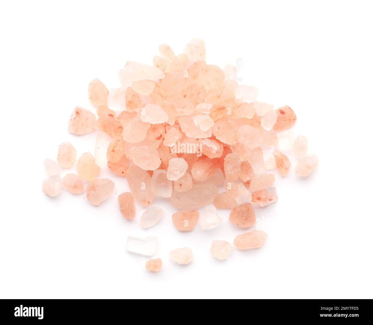 Pile of pink himalayan salt isolated on white, top view Stock Photo - Alamy