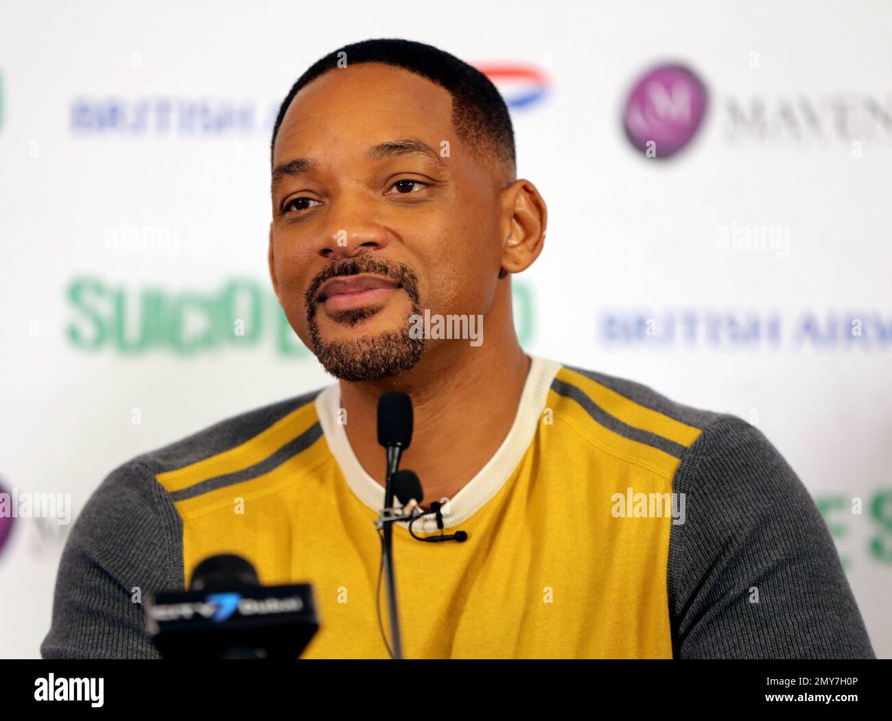 Will Smith listens to a question at a press conference in Dubai, United ...
